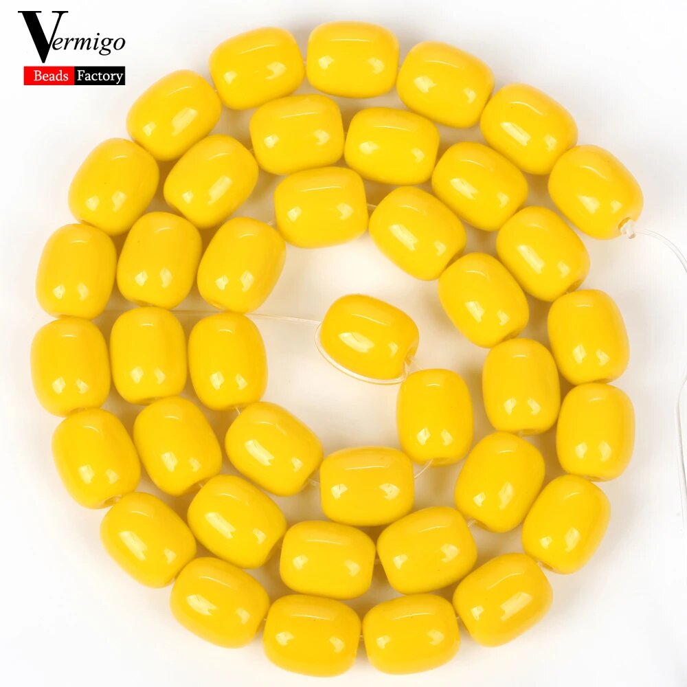 Вермиго Цилиндрические бусины из камня 8x11 мм Желтый, Yellow