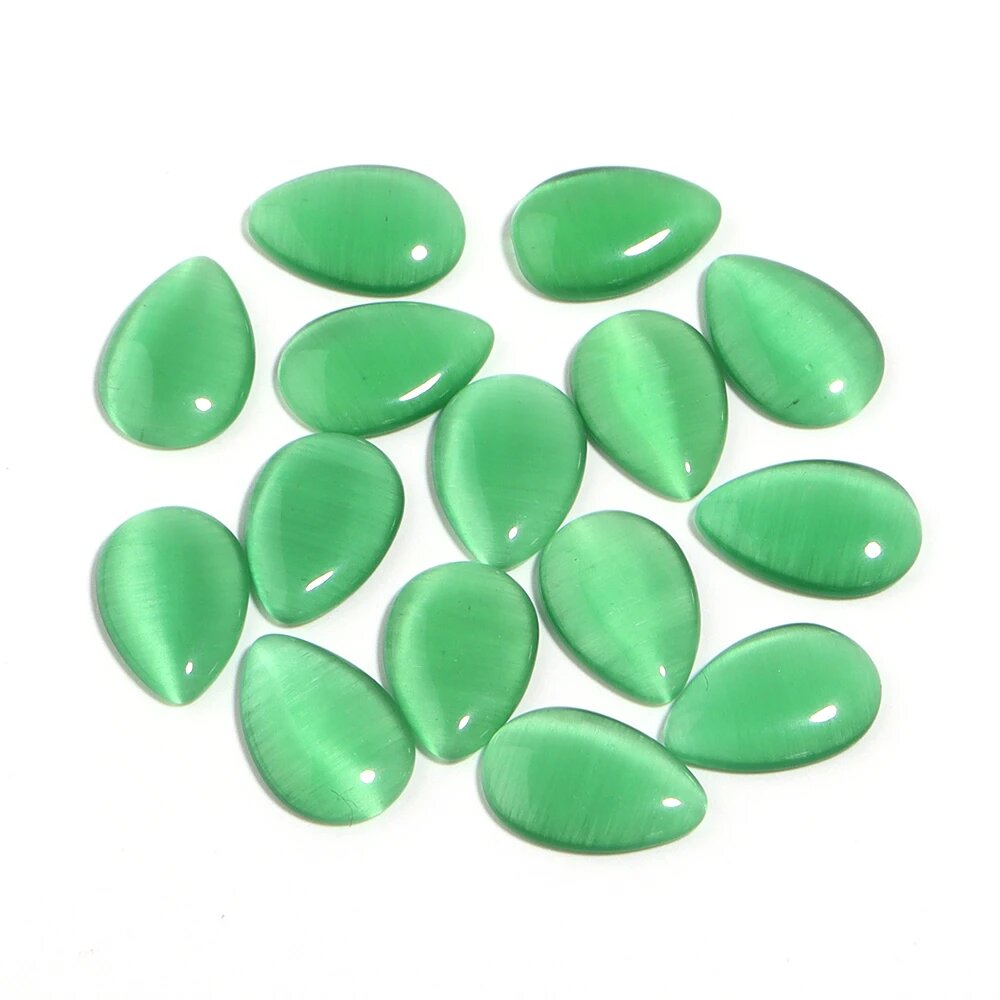 Кабошон бусины из природного камня кошачий глаз 10-30 шт. Изумрудный, 13x18mm 10pcs, deep green
