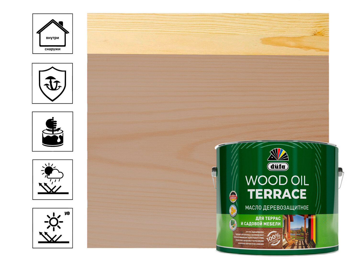 Масло Dufa Wood Oil Terrace дуб 2 л для защиты и ухода за деревянными поверхностями
