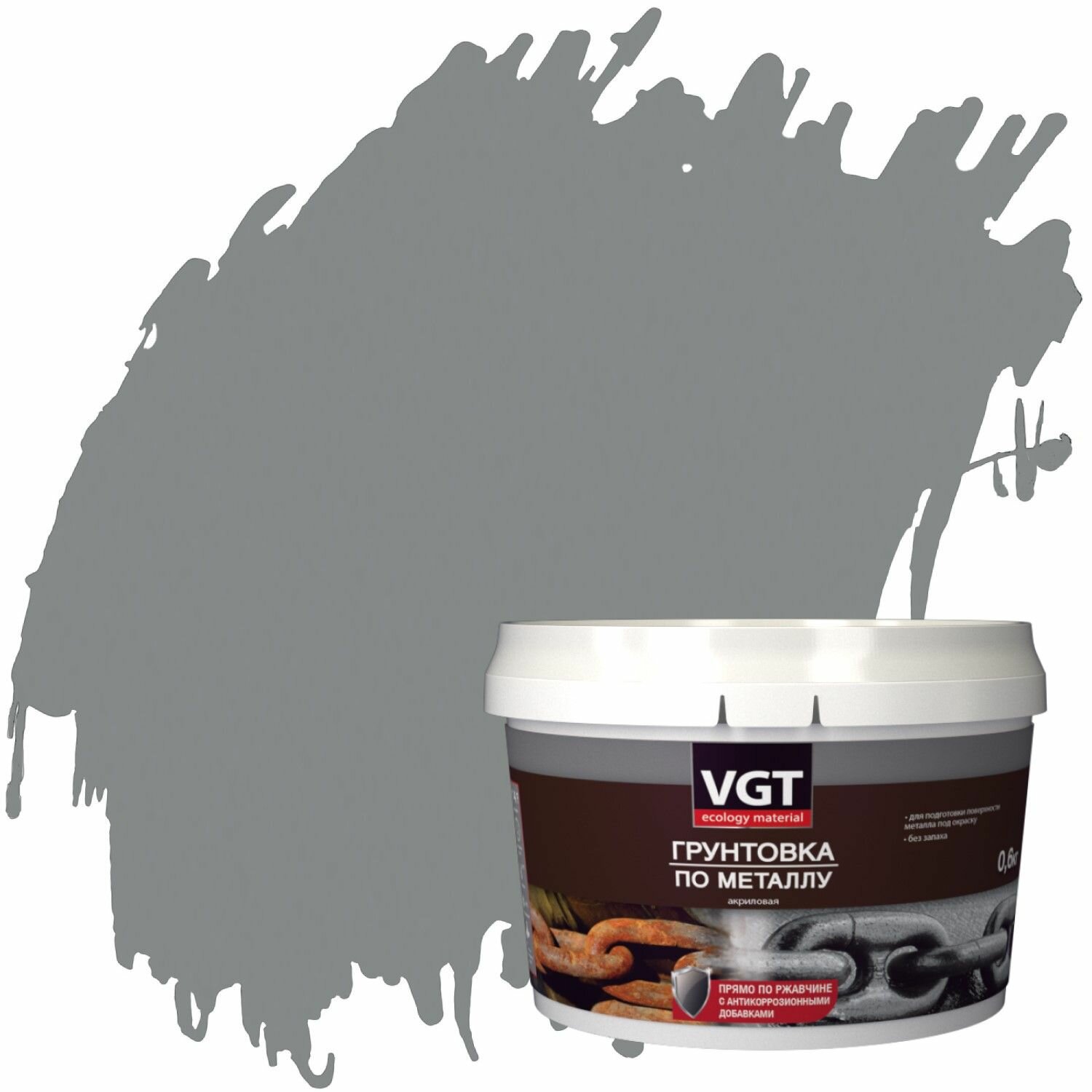 Грунтовка акриловая по металлу антикоррозионная ВД-АК-0301 VGT (0,6кг) серая