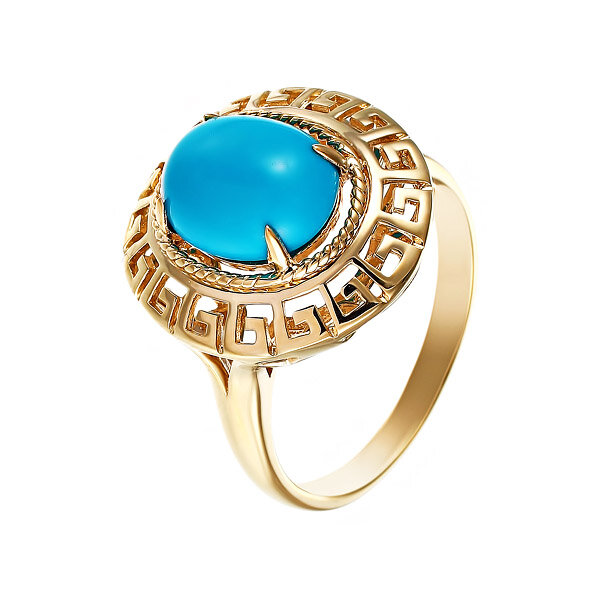 Перстень, серебро, 925 проба, родирование, золочение, бирюза синтетическая