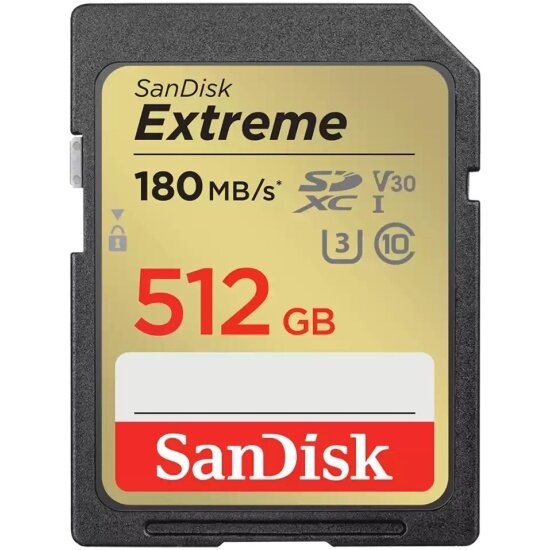 512Gb SanDisk Extreme SDXC Class 10 UHS-I U3 V30 (180/130 MB/s)