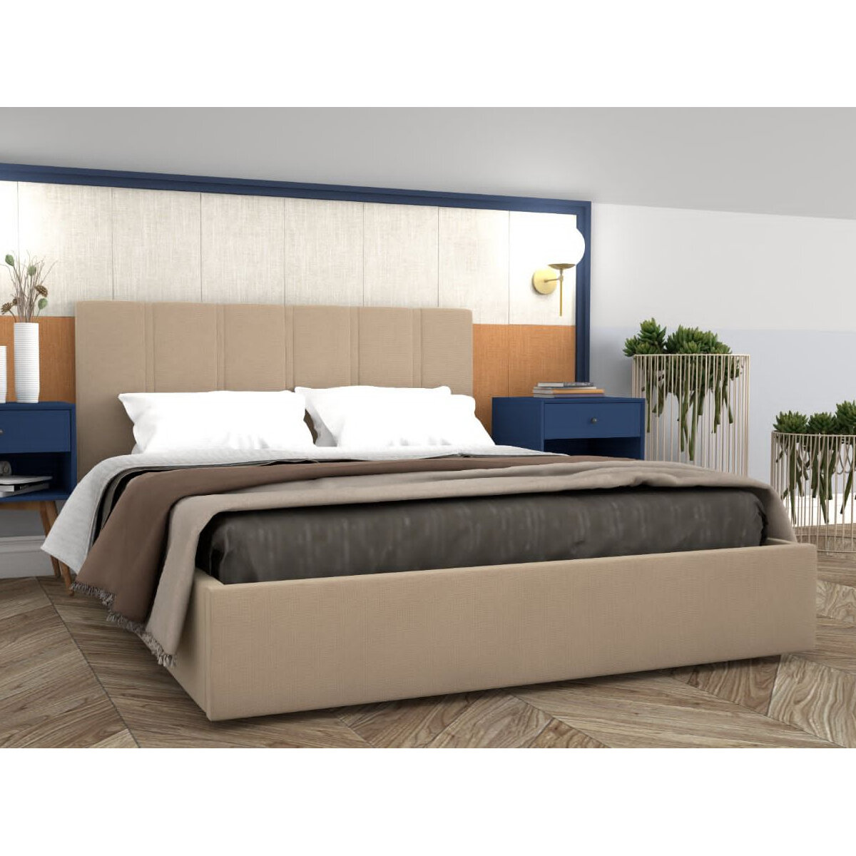 Кровать Корсо, 90*200 см, бежевая, мягкое изголовье, Крона Мебель