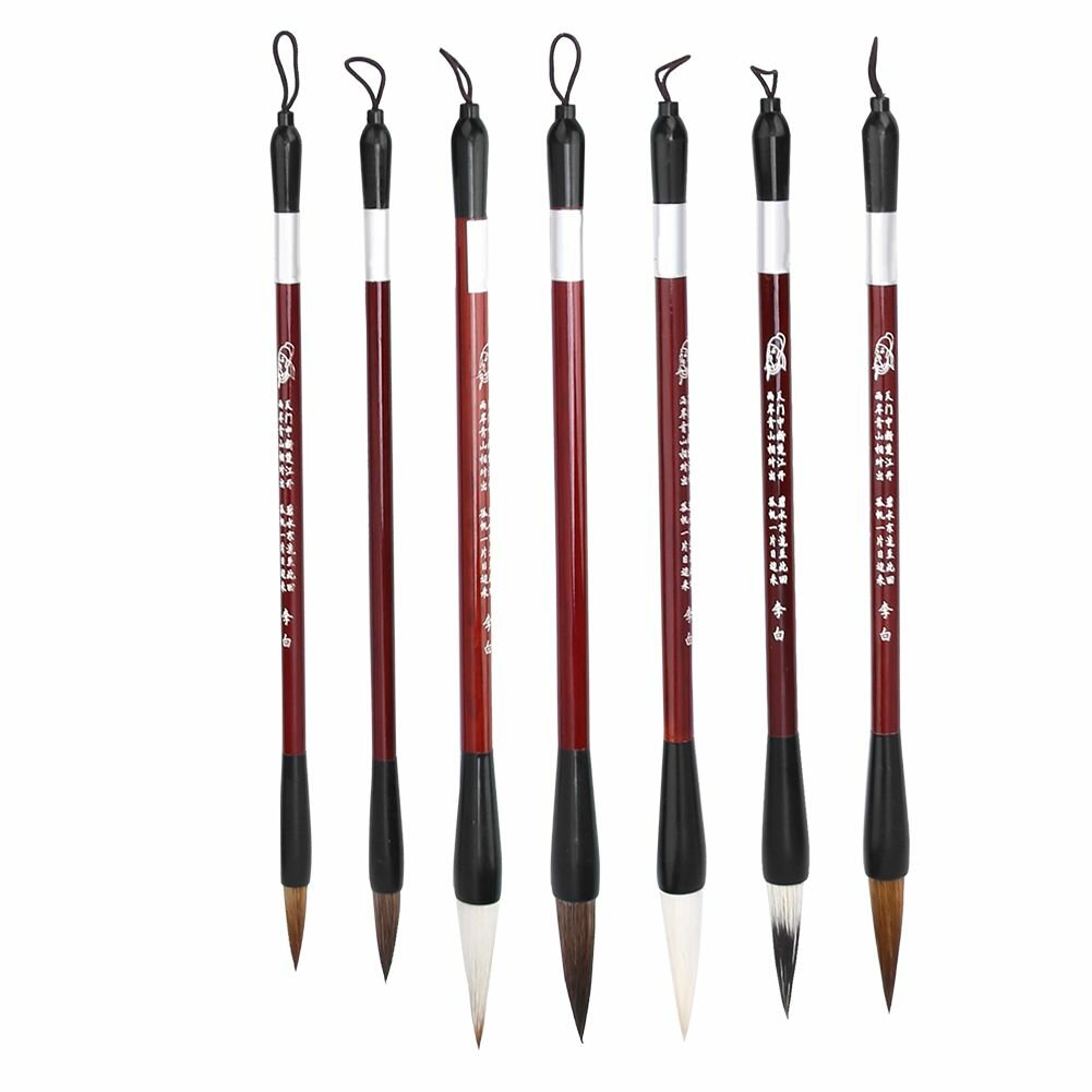 7 шт. Набор китайских каллиграфических кистей с хвостовым ворсом, деревянной ручкой и подарочной коробкой