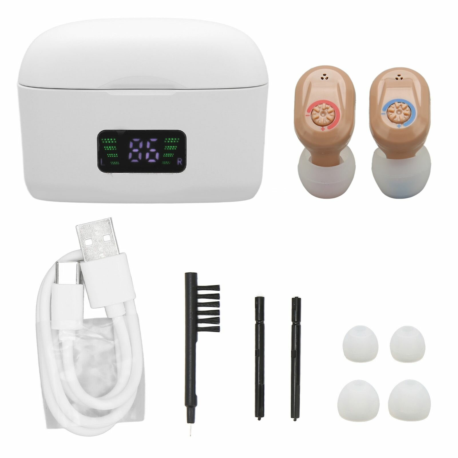 Наушники-усилители слуха с шумоподавлением, эргономичные силиконовые вкладыши, лёгкие перезаряжаемые аппараты для слуха для пожилых и взрослых, жёлто-розовые