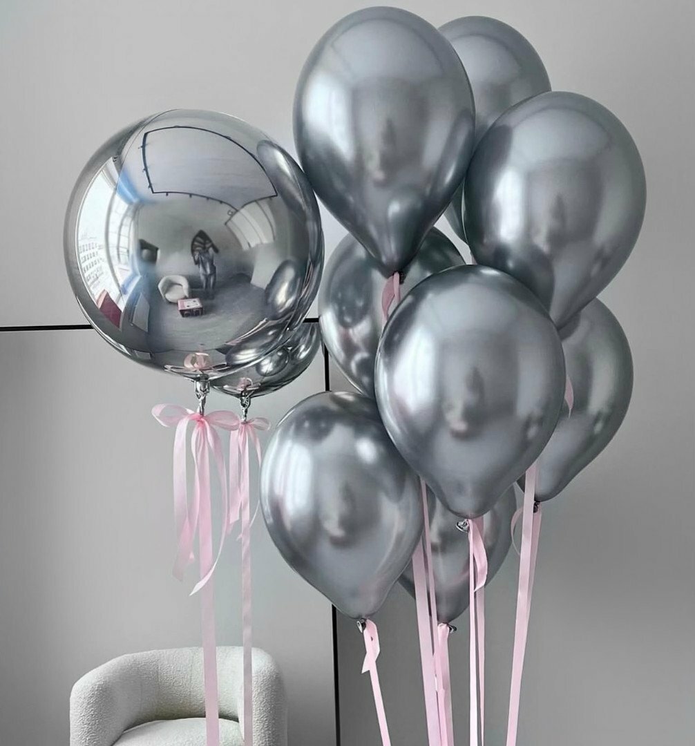 Букет из шариков Хром и фольгированных шаров-сфер