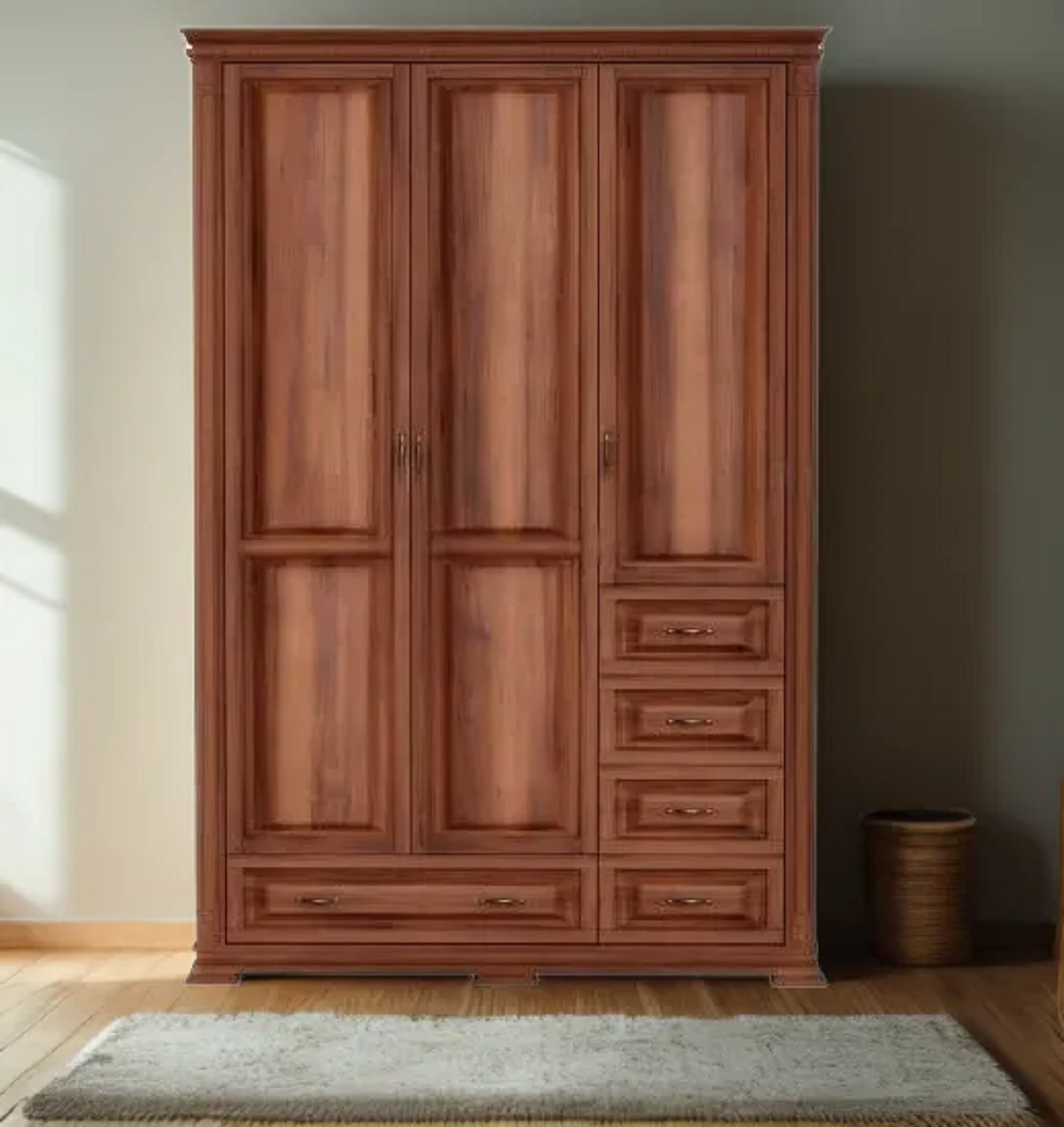 Шкаф распашной трехдверный из сосны Верди Premium 122, 150x60x220 дуб 2