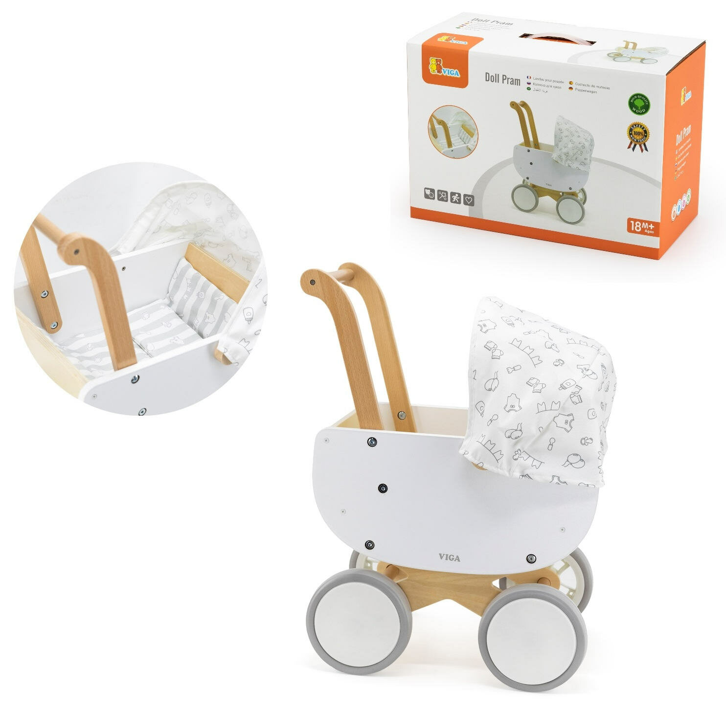 Коляска-люлька для кукол (385х295х540мм), белая в коробке