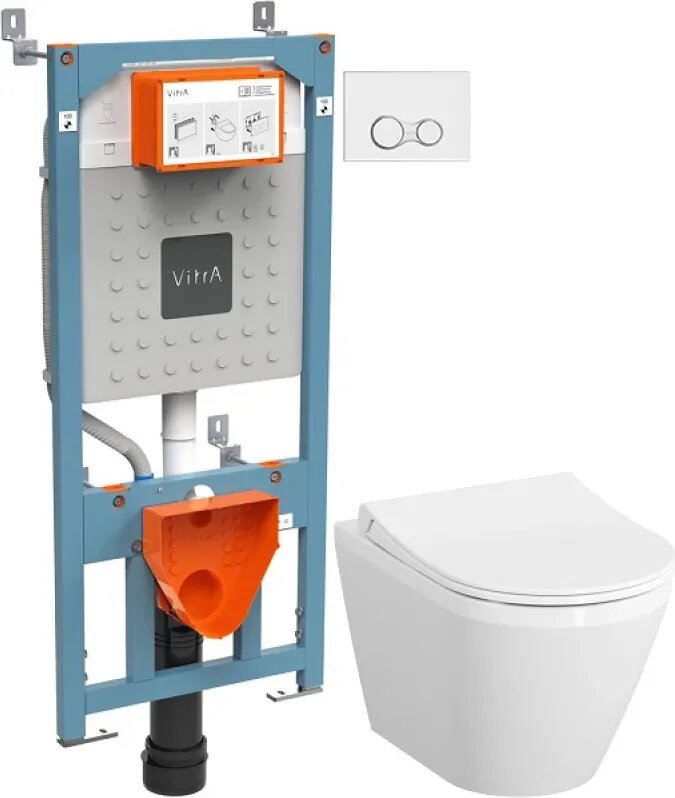 Комплект унитаз VitrA Integra Round 9856B003-7205 и инсталляция с клавишей смыва хром глянцевый