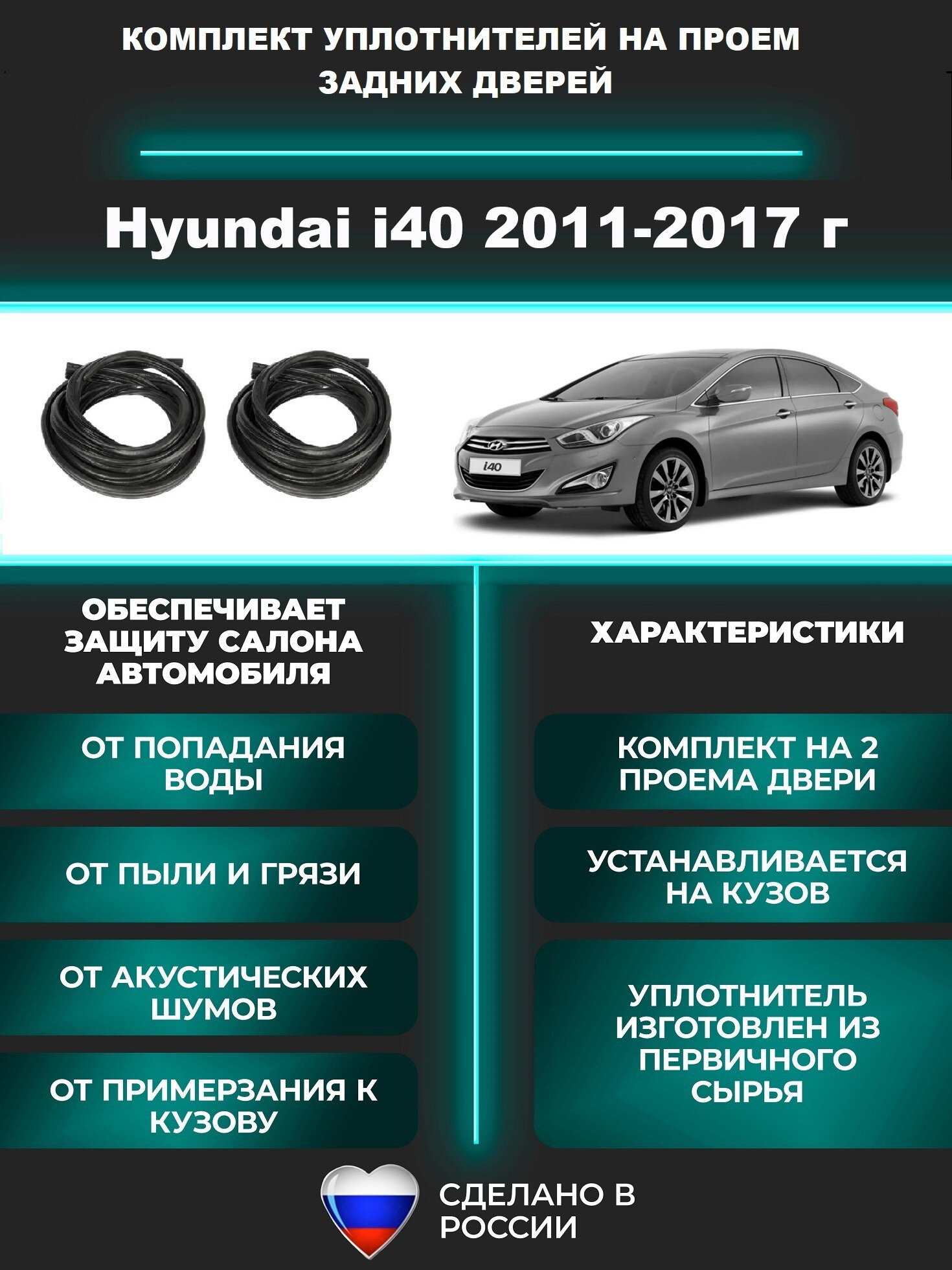 Комплект уплотнителей проема задних дверей для Hyundai i40 2011-2017 г, Хендай Ай 40 - 2 штуки