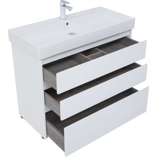 Тумба под раковину Aquanet Nova Lite 100 (SLIM SYNERGY) 3 ящ. цв. бел. глянец (302478)