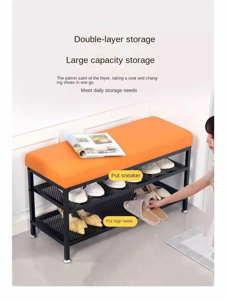 Обувница "Лофт", с сиденьем, с полками, металл, 80x32x51см, оранжевая