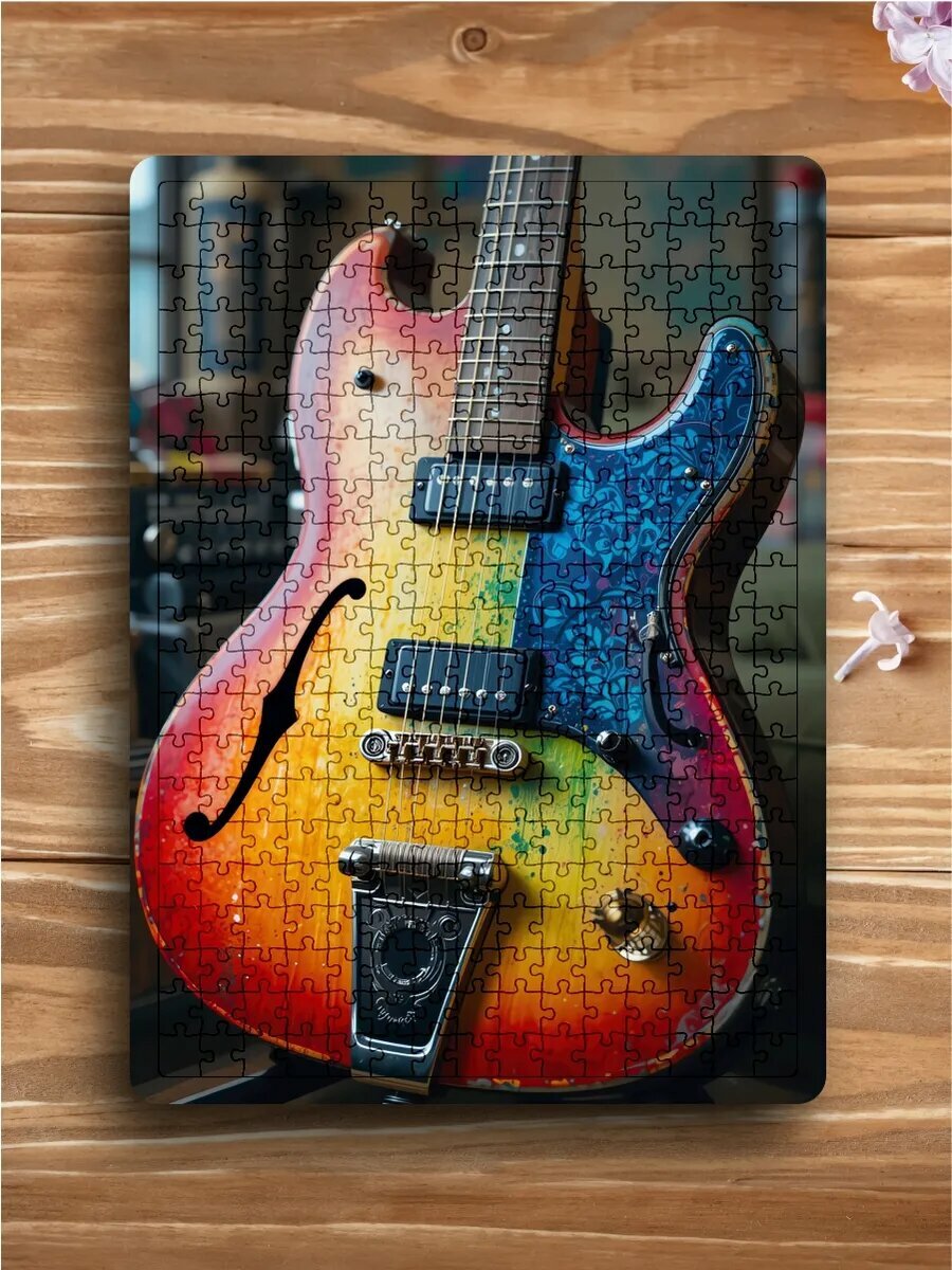 Деревянный пазл в подарок "Бас гитара"