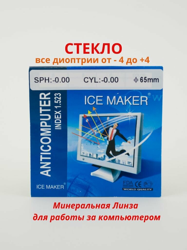 Линза для очков, сфера +1.00 для компьютера, с двухсторонним антибликовым водоотталкивающим и антистатическим покрытием, Индекс 1,5