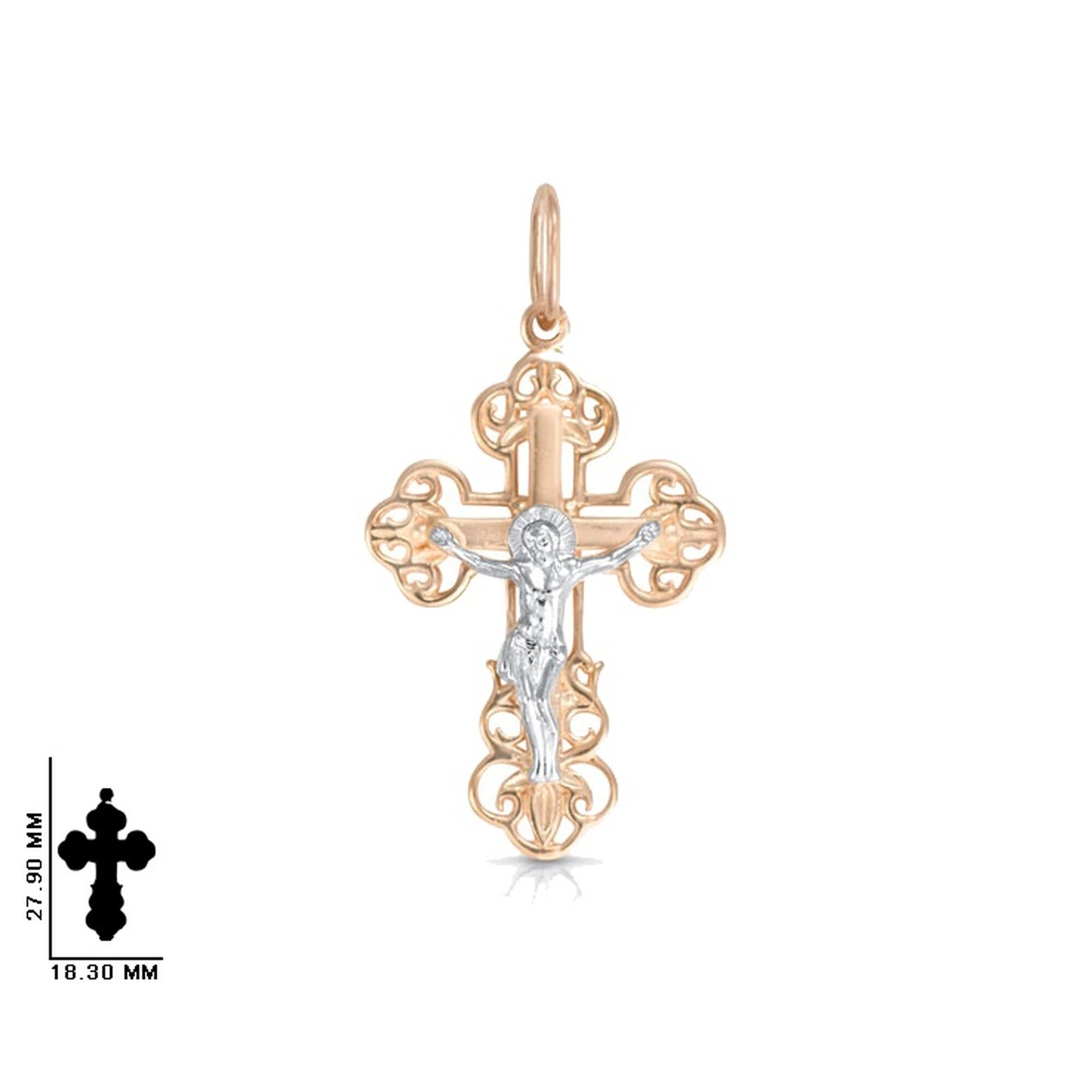 Крестик, красное золото, 585 проба, гравировка, родирование