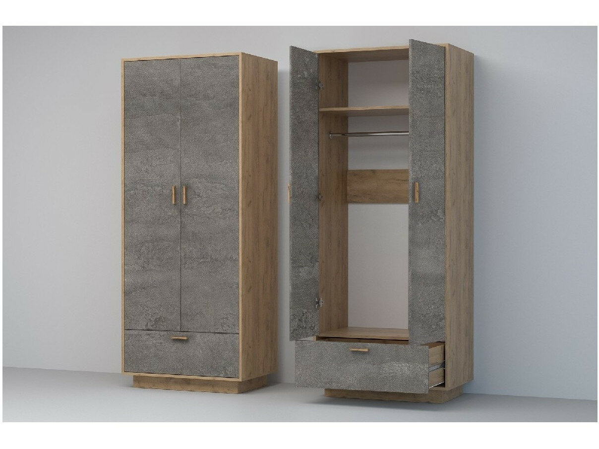 Шкаф ШК-1 ПД, в скандинавском стиле, Камень темный/Крафт золотой