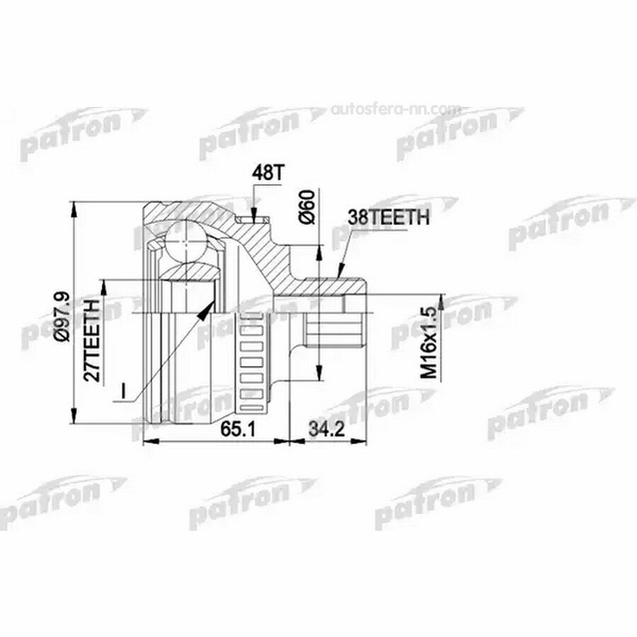 PATRON PCV1389 ШРУС наружн к-кт 38x60x27 ABS:48T VW: SHARAN