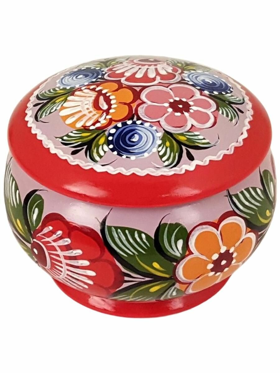 Шкатулка токарная малая (Цветы)-1, Городецкая роспись, ручная авторская работа