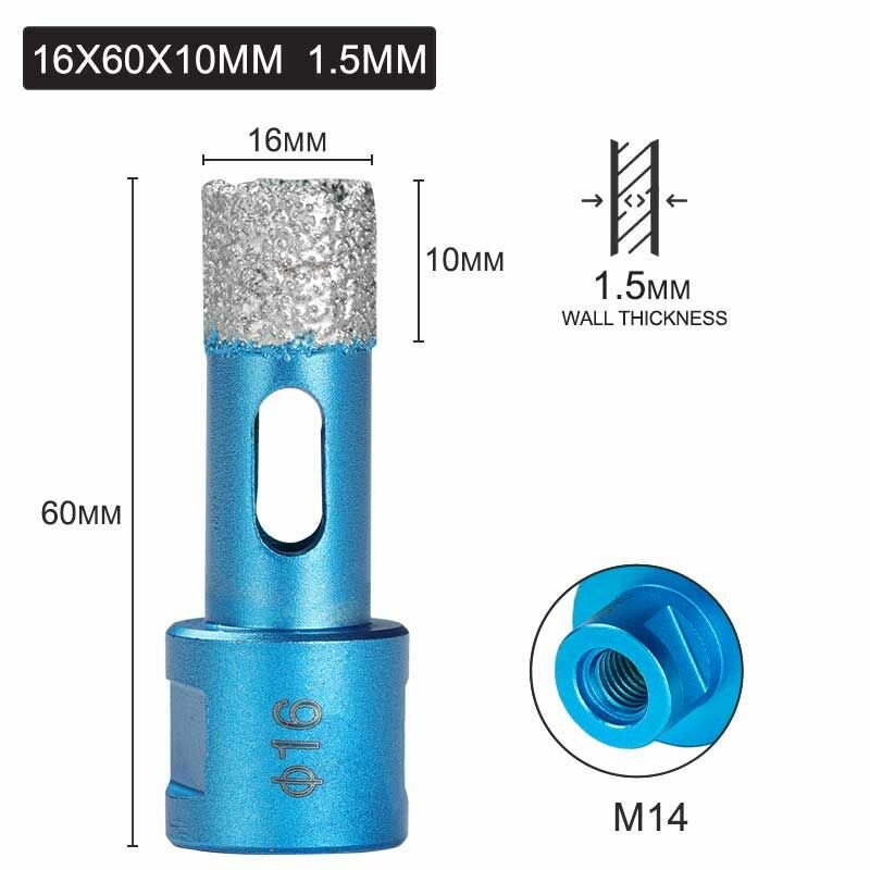 Коронка алмазная XCAN по стеклу и керамике для УШМ М14, 16х60х10х1.5мм