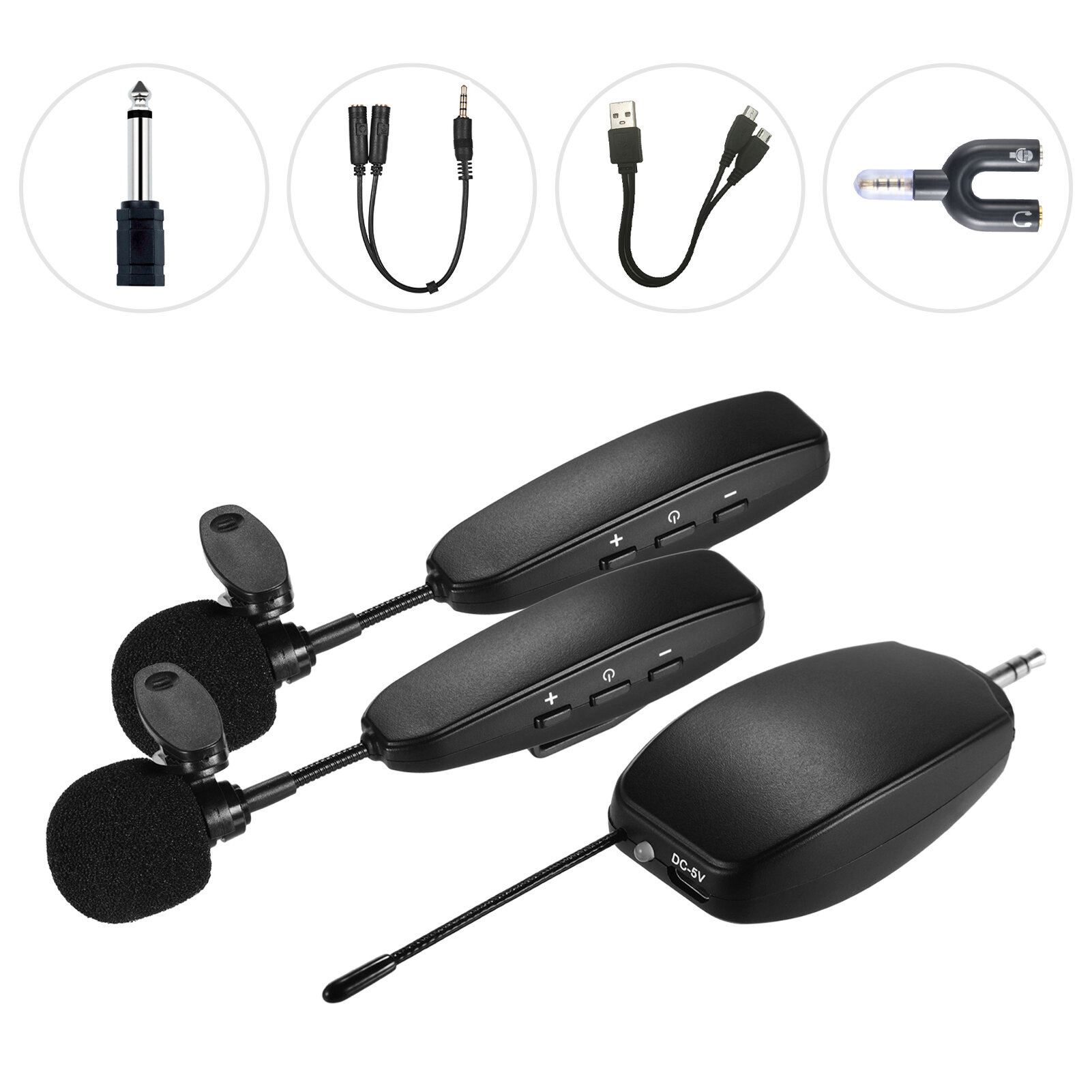 Беспроводная микрофонная система UHF с 2 передатчиками и 1 приемником. Петличные микрофоны для музыкальных инструментов, смартфонов, компьютеров, динамиков, камер, обучения, презентаций, публичных выступлений, усилителя голоса.