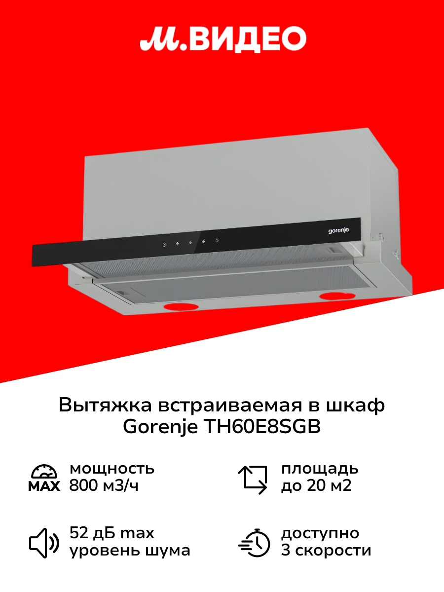 Вытяжка встраиваемая в шкаф Gorenje TH60E8SGB