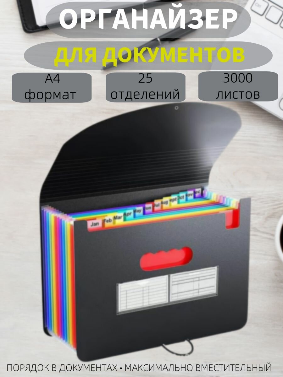 Папка для документов с разделителями а4, органайзер на 25 отделений