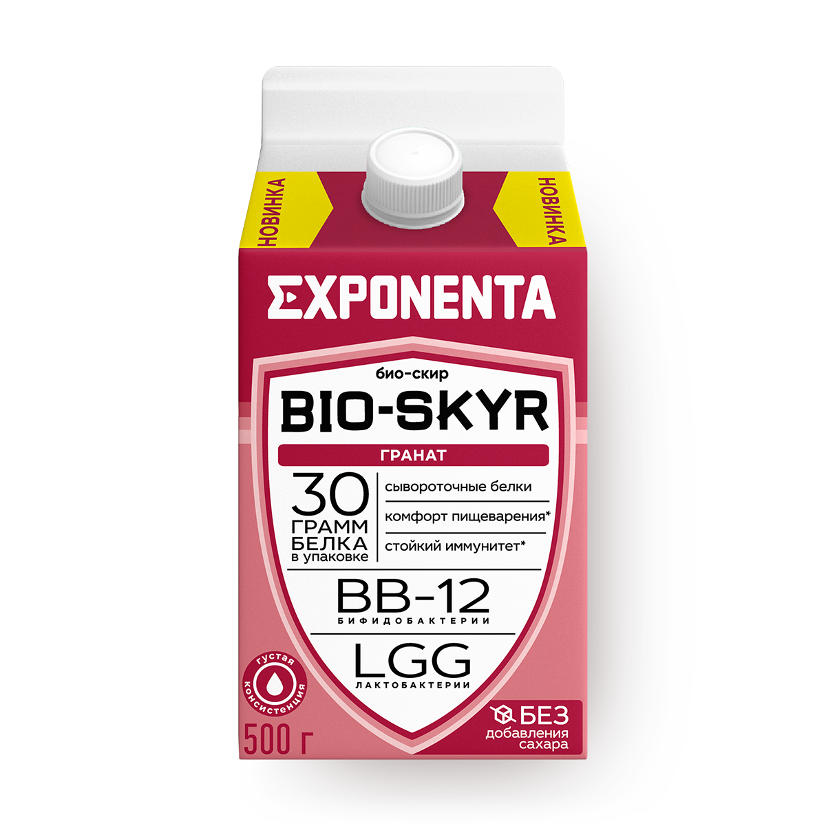 Напиток кисломолочный EXPONENTA Bio-Skyr, 3 в 1, гранат, картонная упаковка, 500 г