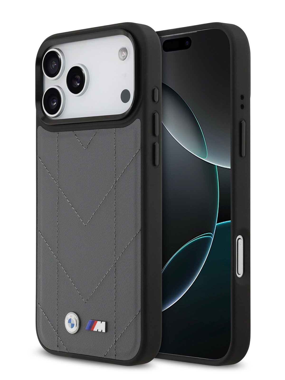 BMW чехол с MagSafe для iPhone 17 Pro Max, M-series, стеганая PU кожа, серый