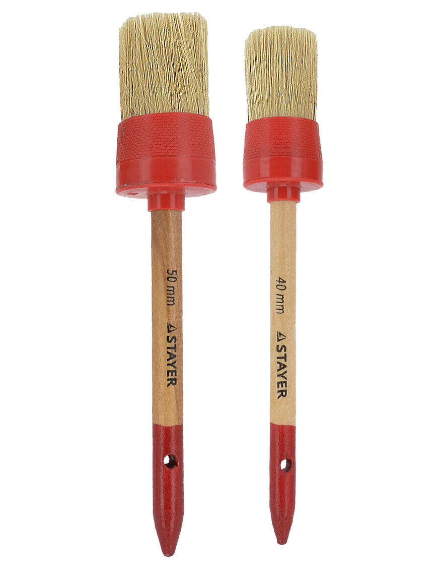 Кисти круглые набор 2 шт. STAYER "MASTER", светлая натурал. щетина, пластм. корпус, деревян. ручка 40мм, 50мм