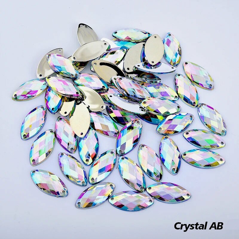 Стразы конского глаза Crystal AB, 7x15мм, серебряный
