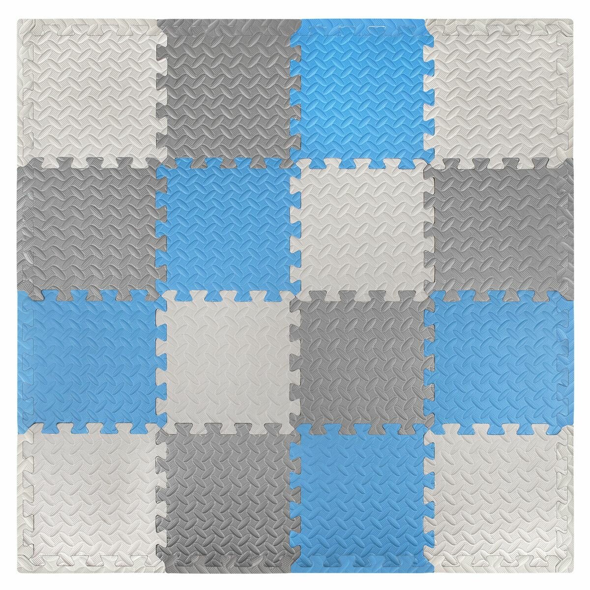 Коврик-пазл напольный Юнландия, 1,2х1,2м, 16шт, 30х30см, толщина 1см, серый, голубой, светло-серый (664813), 7 уп.