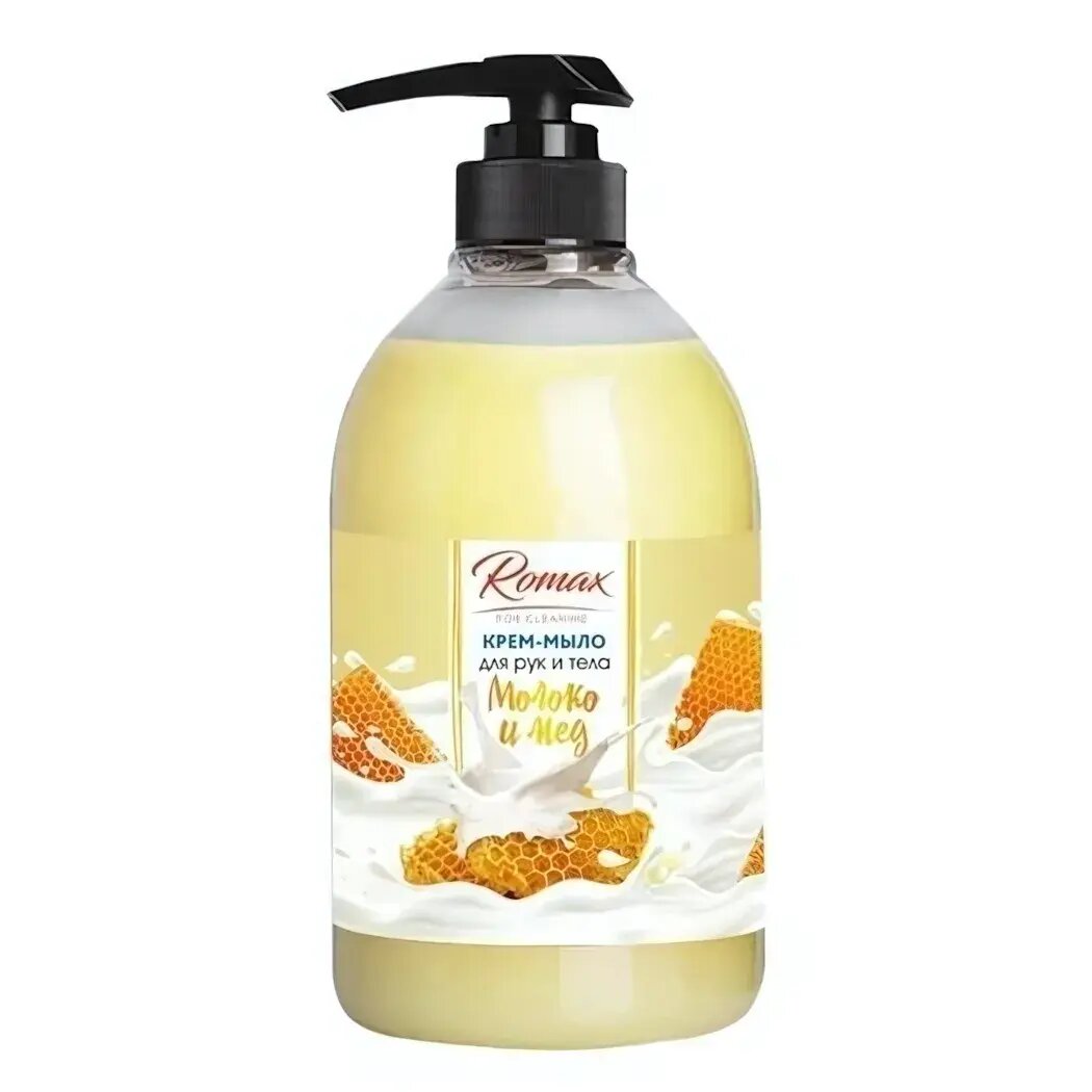 Крем-мыло для рук и тела «Молоко и мед» с помпой, увлажняющее, 1л, пластик, светло-жёлтое