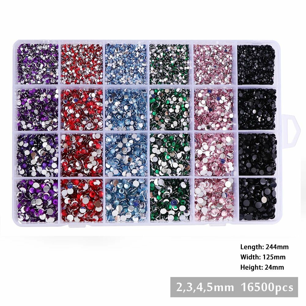 16500 шт./компл. Кристаллы Стразы для ногтей 2-5 мм с плоской задней стороной красочные блестящие драгоценные камни шармы для ногтей аксессуары «сделай сам» 3D украшения для дизайна ногтей