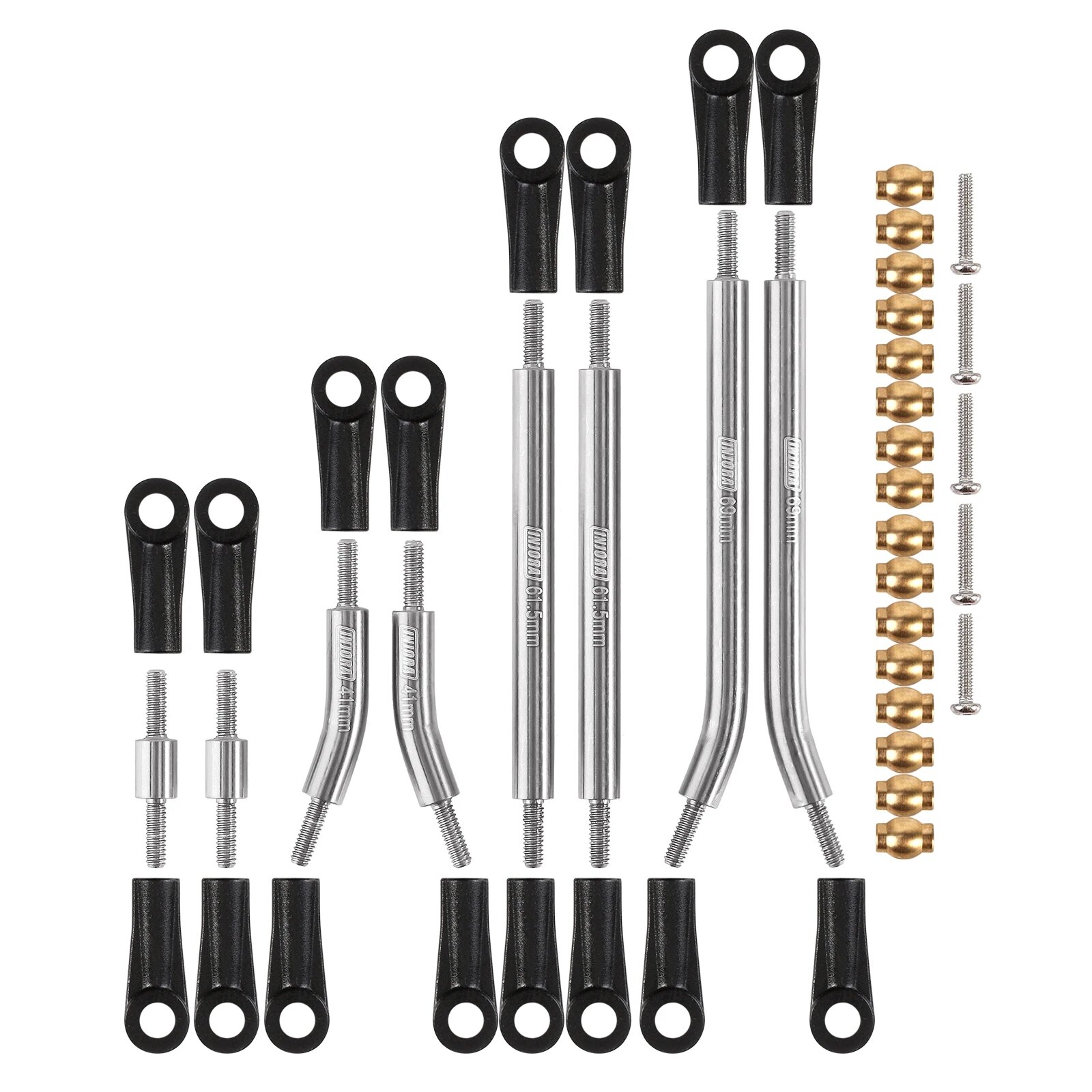 INJORA 4-звенный набор деталей из нержавеющей стали для Axial SCX24 Deadbolt B17 Черный, Chassis Links Silver