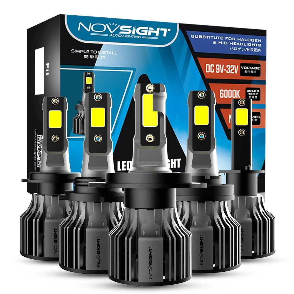 Светодиодные автомобильные фары NOVSIGHT H1 H3 H4 H7 H11 H8 H9 H13 9005 9006 9007 9003 72 Вт 10000LM 6000K Автоматические фары Противотуманные фары