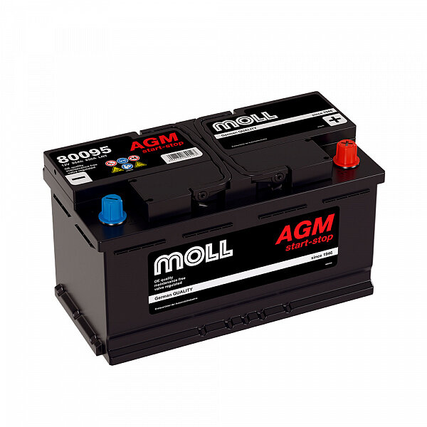 Аккумулятор автомобильный MOLL AGM 95.0 Ah 900 A ОП (353x175x190) (L5.0 80095) 353x175x190