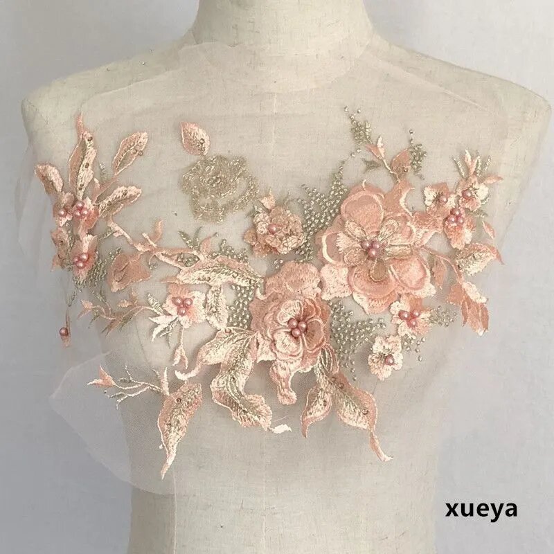 3D Цветочная ткань из бисера Кружевная аппликация