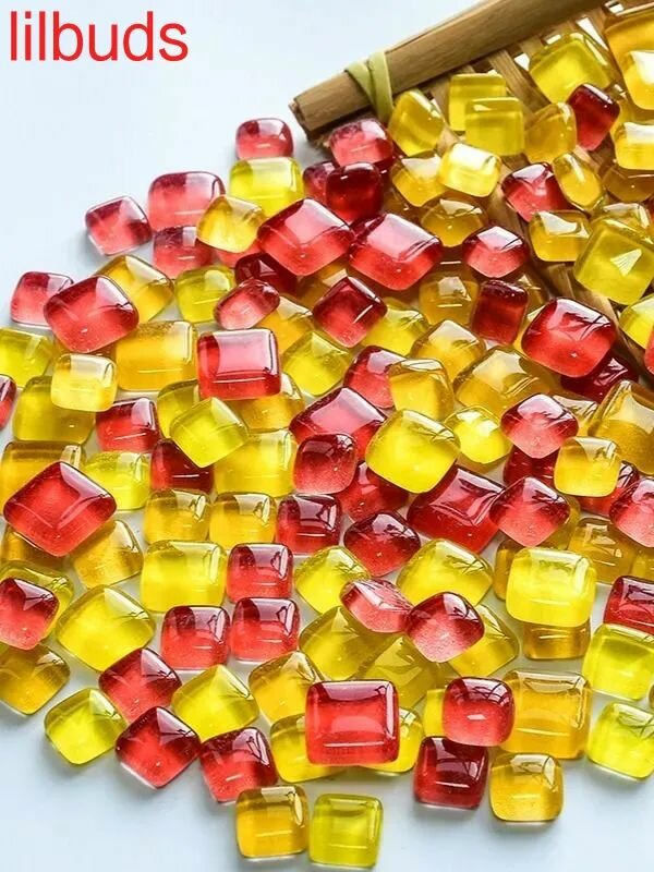 Стеклянная мозаика жёлтый красный многоцветная, Неправильные формы и размеры, 100г, Сделай сам Наборы для самостоятельного изготовления