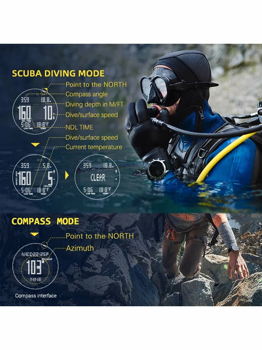 Цифровые часы для дайвинга для мужчин Часы с компьютером для