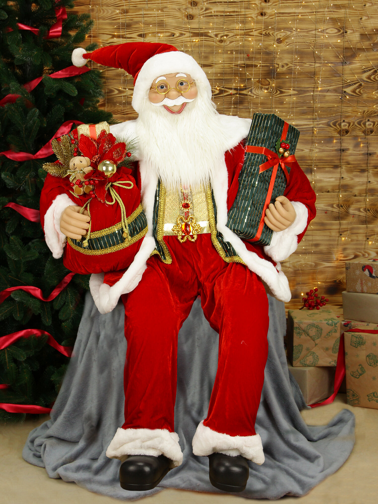 Дед мороз под елку 150 см красный сидячий, санта клаус высокий