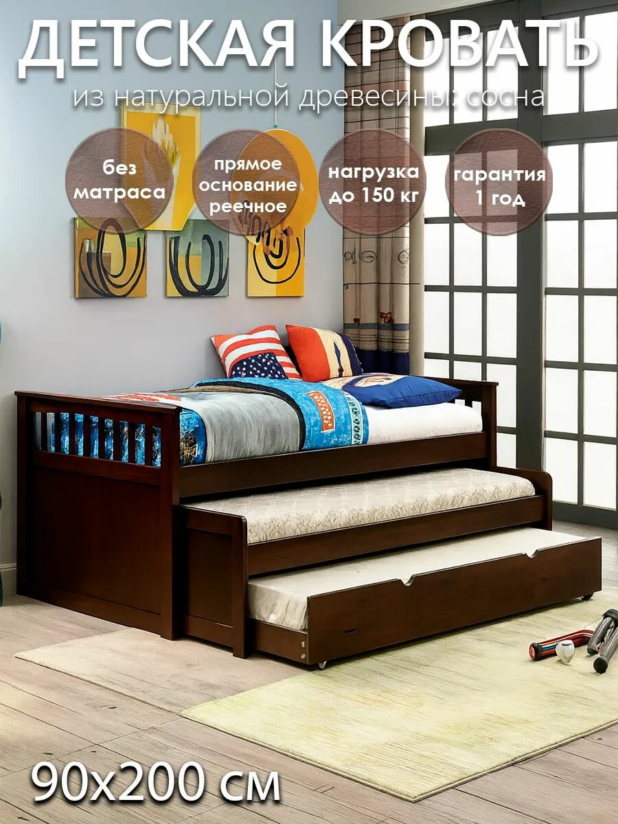 Детская выкатная трехъярусная кровать Троя 90х200