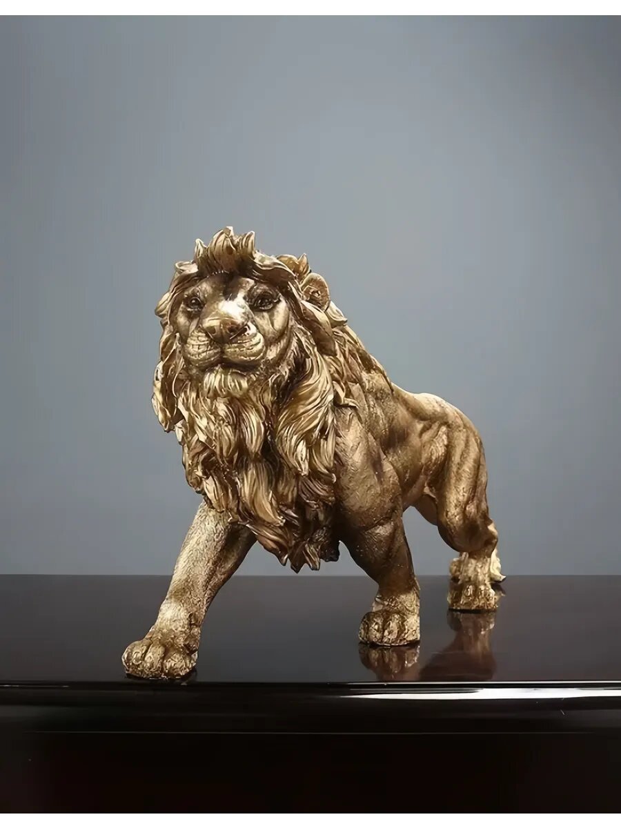 Статуя льва, смола, золотистый, высота 18 см, длина 37 см, ширина 9 см