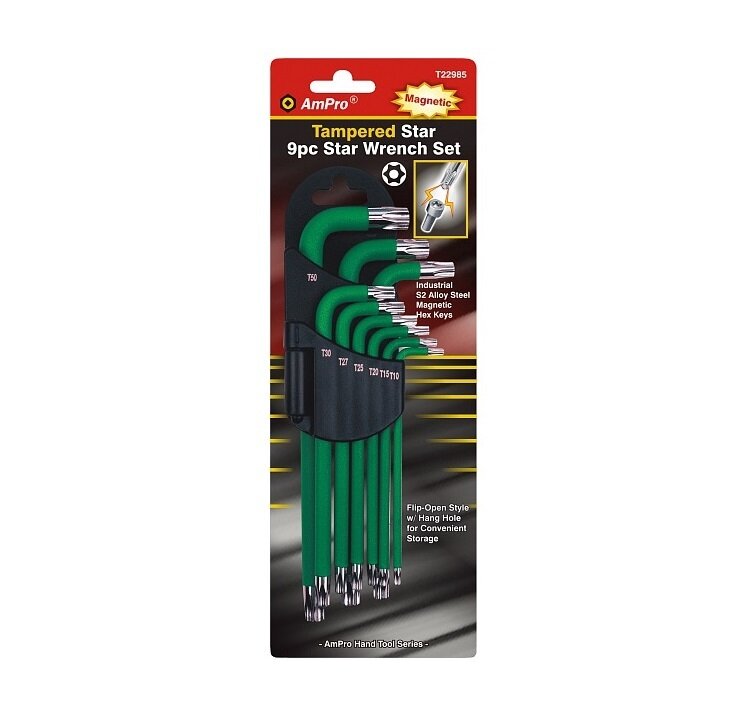 Набор Г-образных ключей "TORX" с отверстием, магнитных T10-T50, 9 предметов AmPro T22985