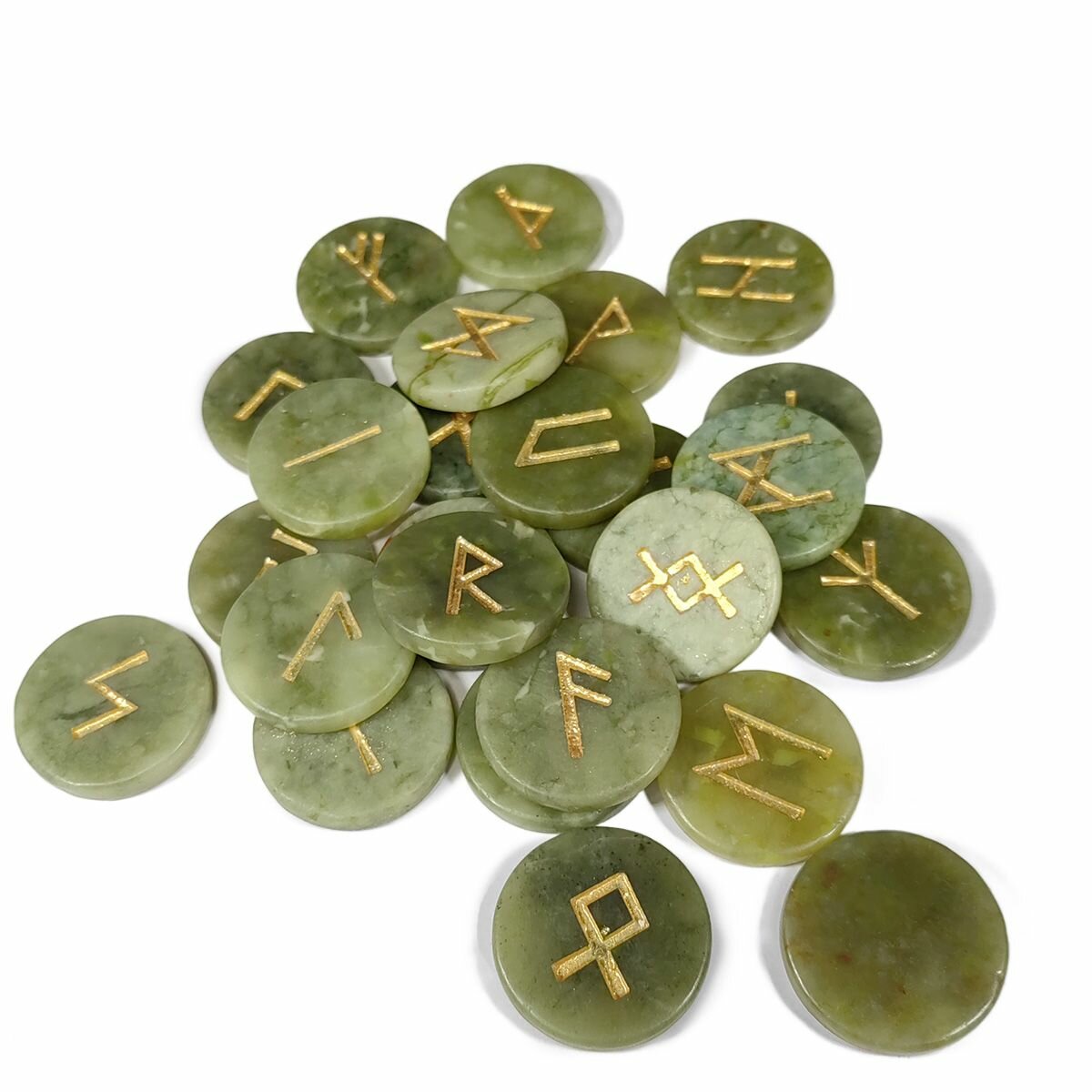 Руны Скандинавские, набор рун для гадания, ручная резьба, набор из 25 штук натуральный камень нефрит