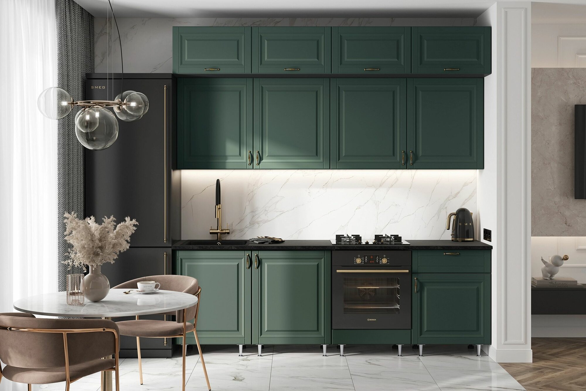 Кухня Престиж 2,4м (490) (Браш Мени Грин, Белый (Кастилло темный))