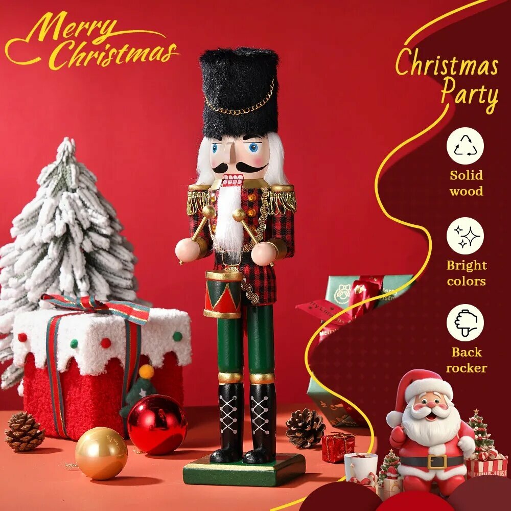 Щелкунчик на елку- раскрашенная игрушка 38cm (сплошная древесина) - деревянная солдатская кукла - ретро статуэтка / сувениры, украшение детской комнаты отдыха