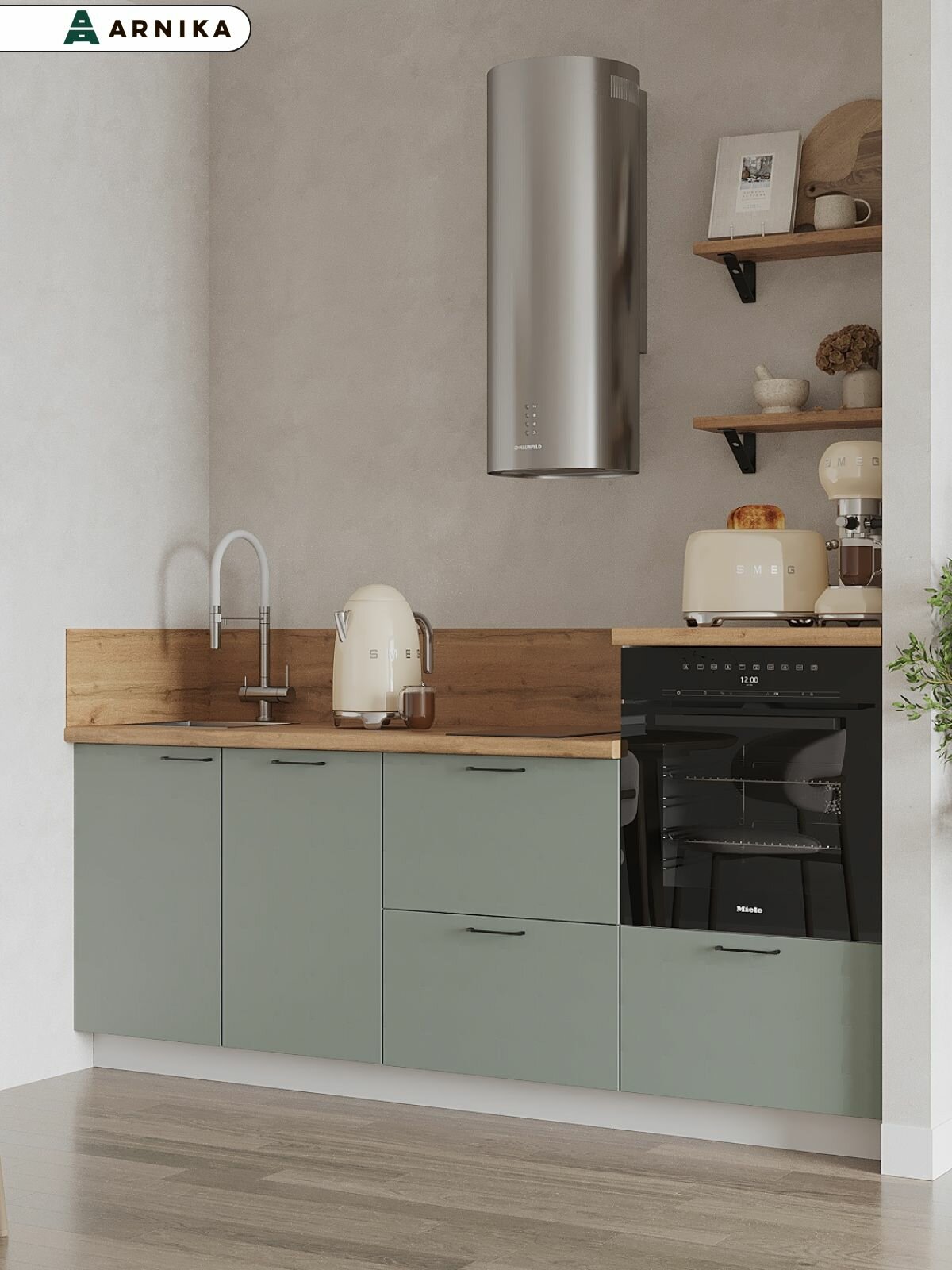 ARNIKA Кухонный гарнитур со столешницей "Дакия" 2,1м х цвет олива (зеленый), фасад Эмаль