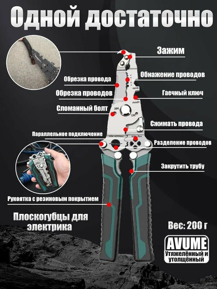 Шарнирно-губцевый инструмент , Плоскогубцы многофункциональные электрика для зачистки проводов, электромонтажные