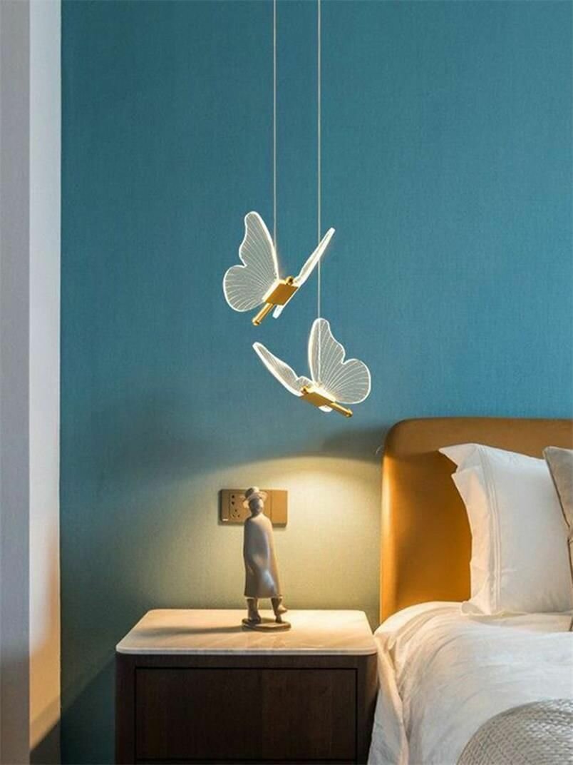 Люстра подвесная со светодиодной подсветкой, мощность 8 Вт, материал: железо и акрил, регулируемая высота. Дизайн с бабочками диаметром 20 см. Теплый или белый свет (по запросу)