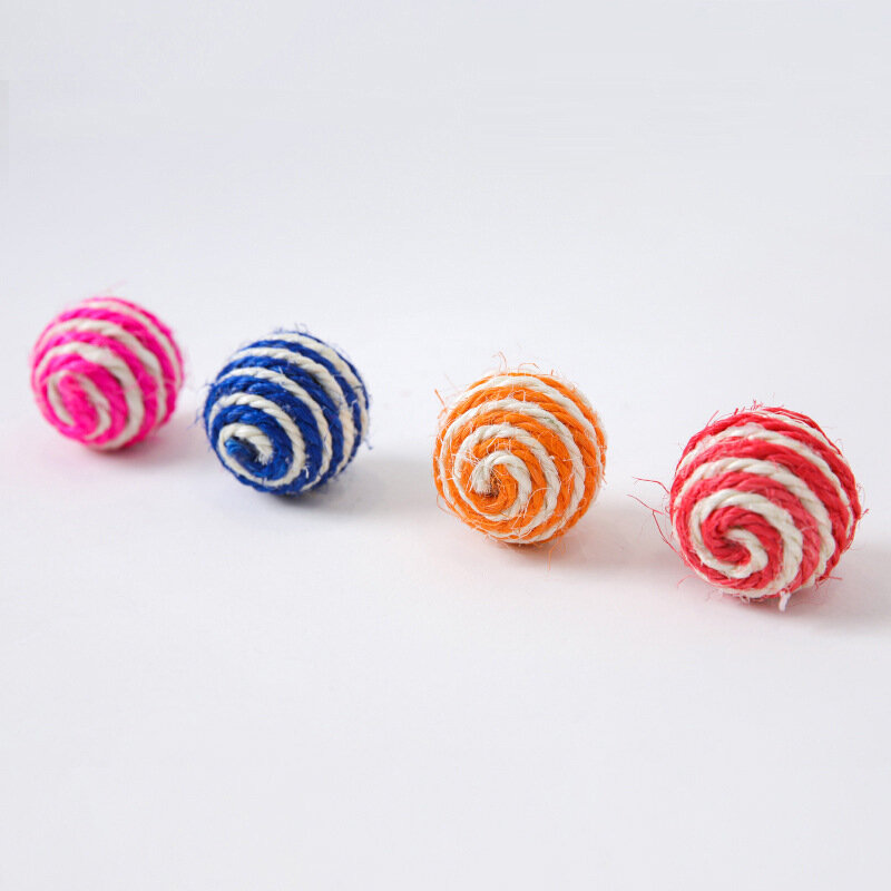 Игрушка-мяч из джута 4 см с рандомным цветом для самозанятости и чистки зубов, прочная игрушка для кошек, безопасное